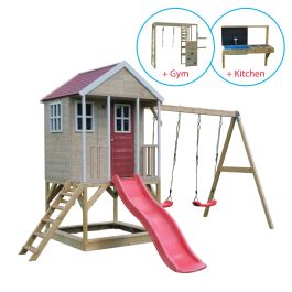 Casuta Wendi Toys Nordic Adventure House, cu loc pentru nisip, tobogan ...