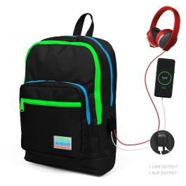 Ghiozdan cu 4 compartimente, Coral High, cu USB, negru | Noriel