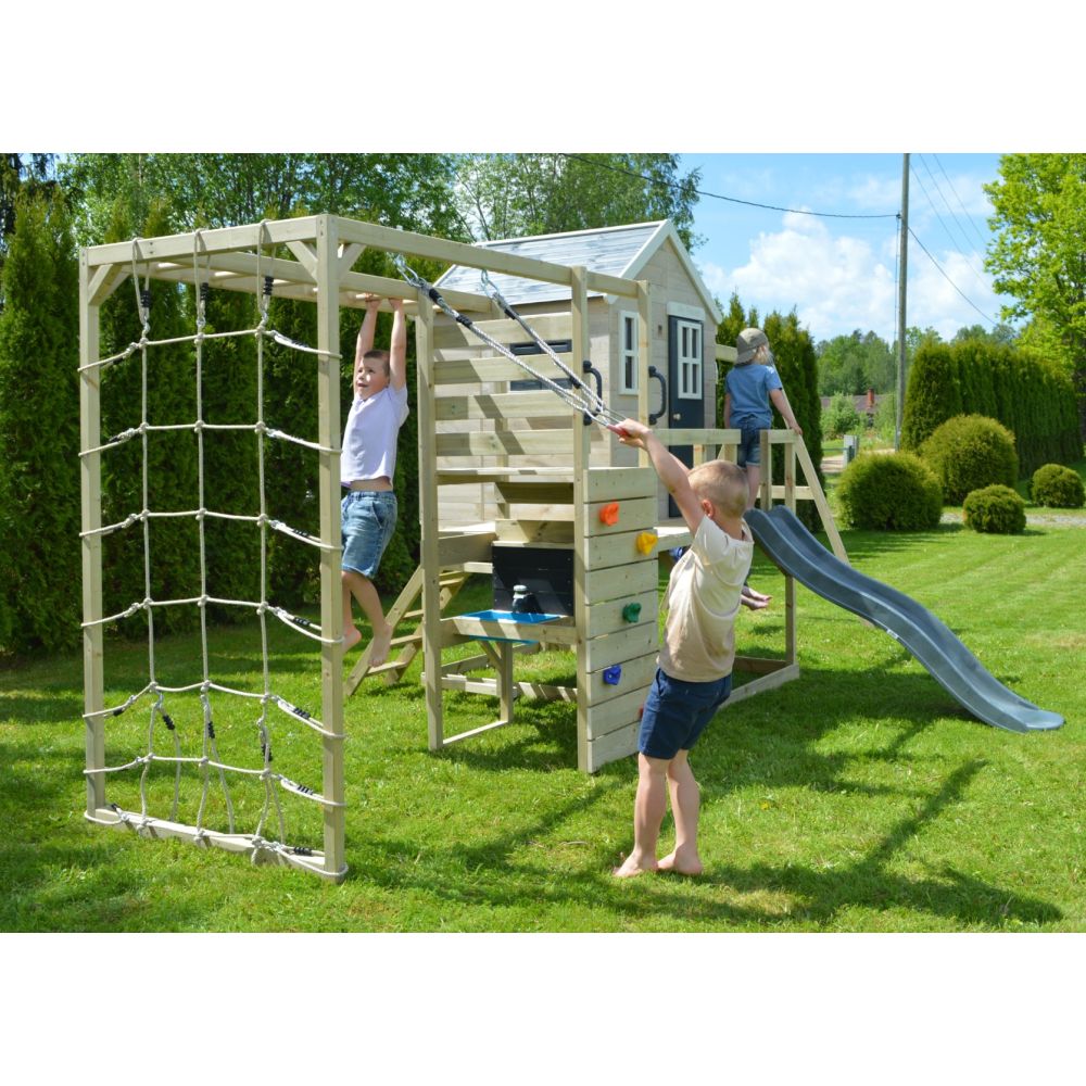 Casuta de gradina, Wendi Toys Grey Lodge, cu tobogan, leagan dublu ...
