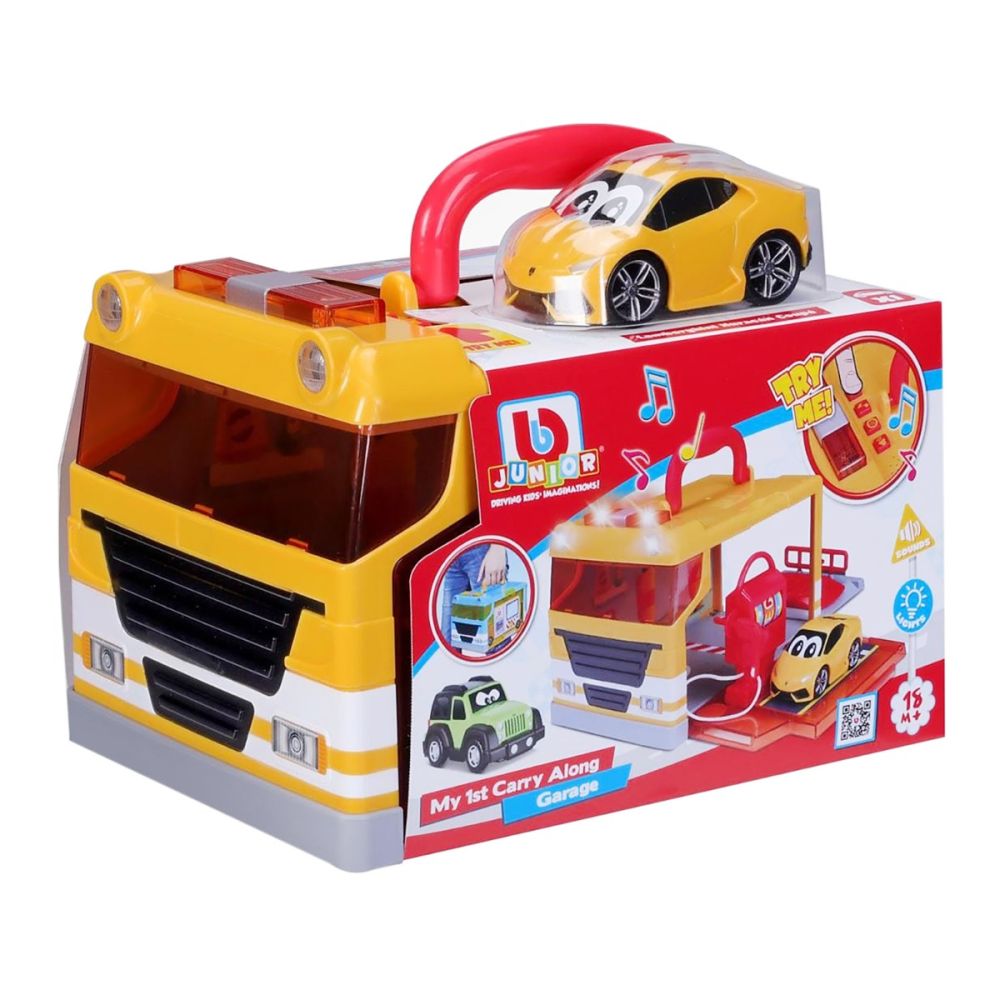 Primul meu garaj portabil in forma de camion, Bburago Junior, Galben ...