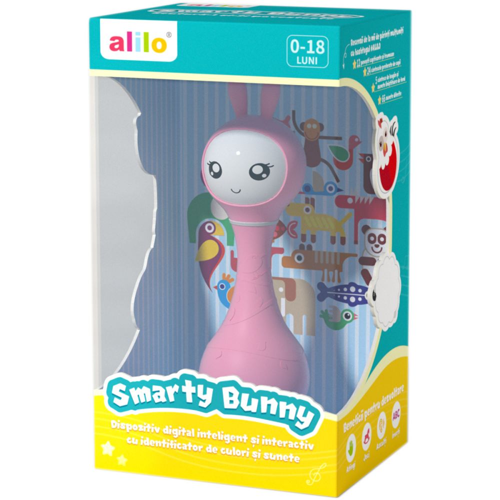 Iepuras interactiv pentru bebelusi, Alilo, Smarty, Roz, RO/EN | Noriel
