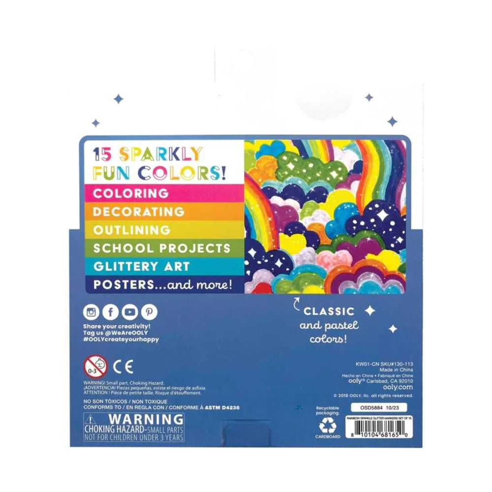 Carioci cu sclipici, Ooly, Rainbow Sparkle, 15 culori | Noriel