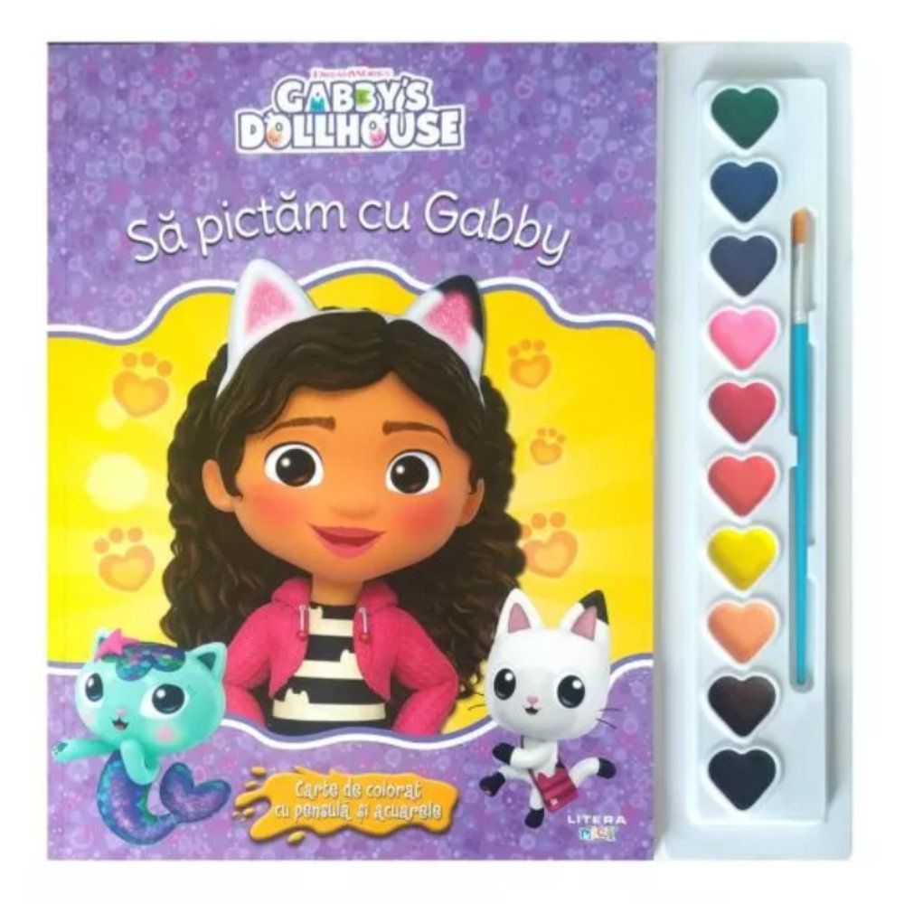 Gabbys Dollhouse, Sa pictam cu Gabby, Carte de colorat cu pensula si ...