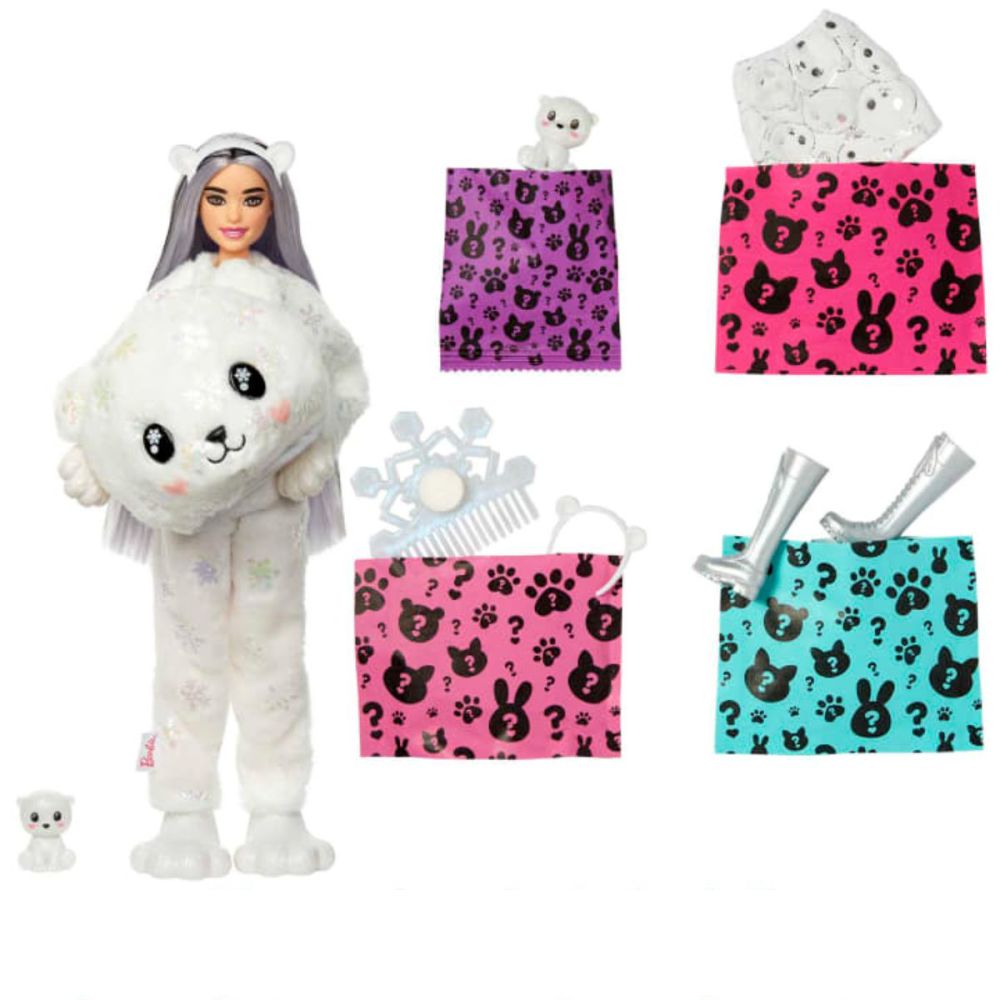 Papusa Barbie Cutie Reveal, Urs Polar, cu 10 surprize | Noriel