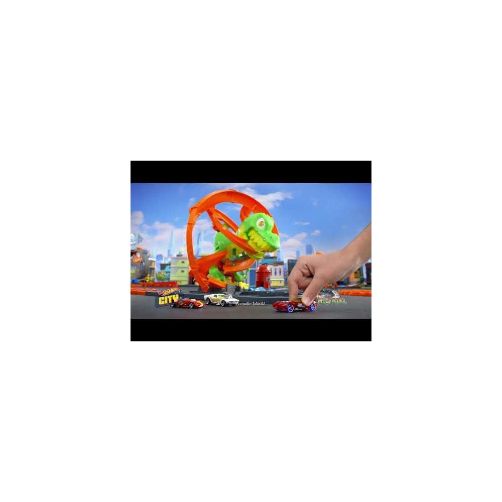 Set de joaca cu pista si masina, Hot Wheels, T-Rex Blaze Battle, JBM73 ...