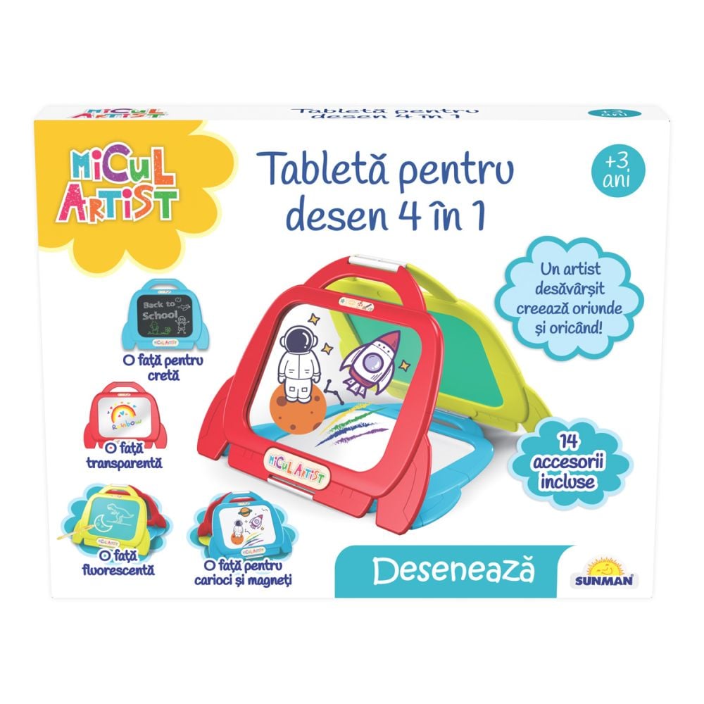 Tableta pentru desen 4 in 1, Micul Artist, 14 accesorii | Noriel
