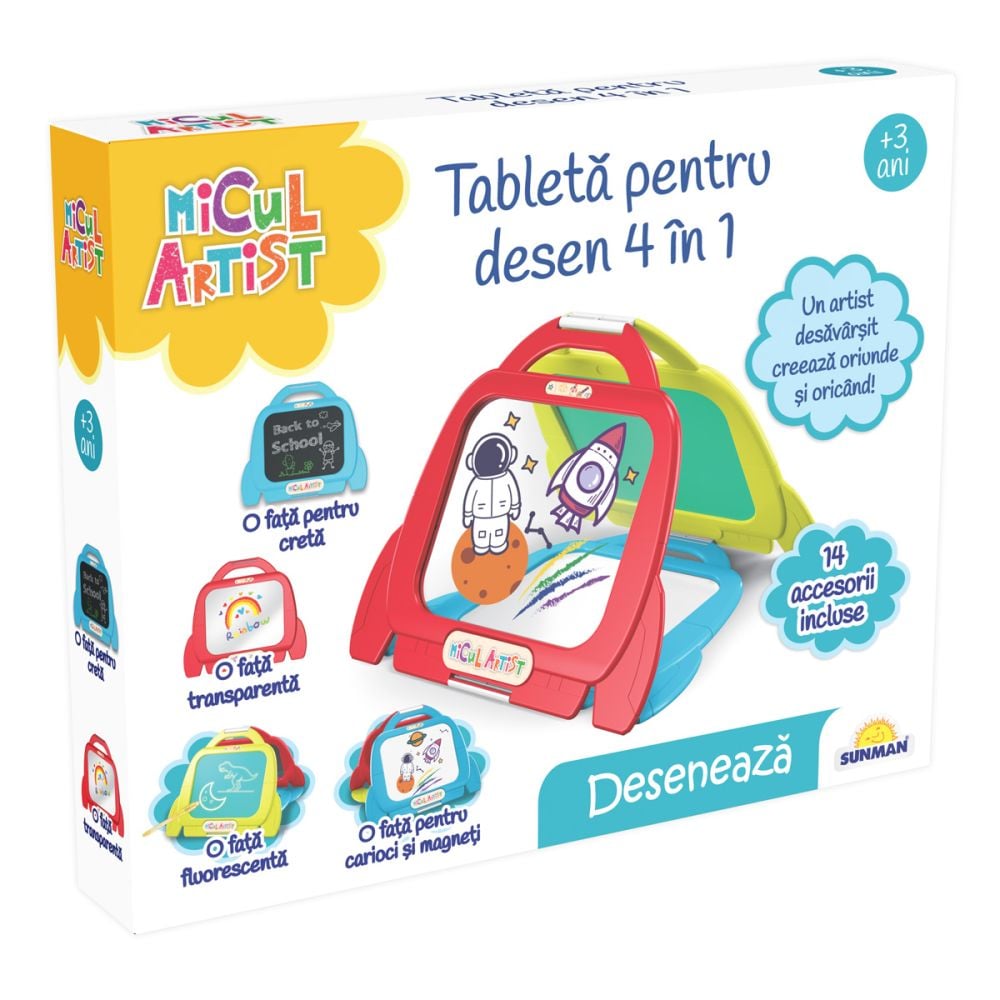 Tableta pentru desen 4 in 1, Micul Artist, 14 accesorii | Noriel