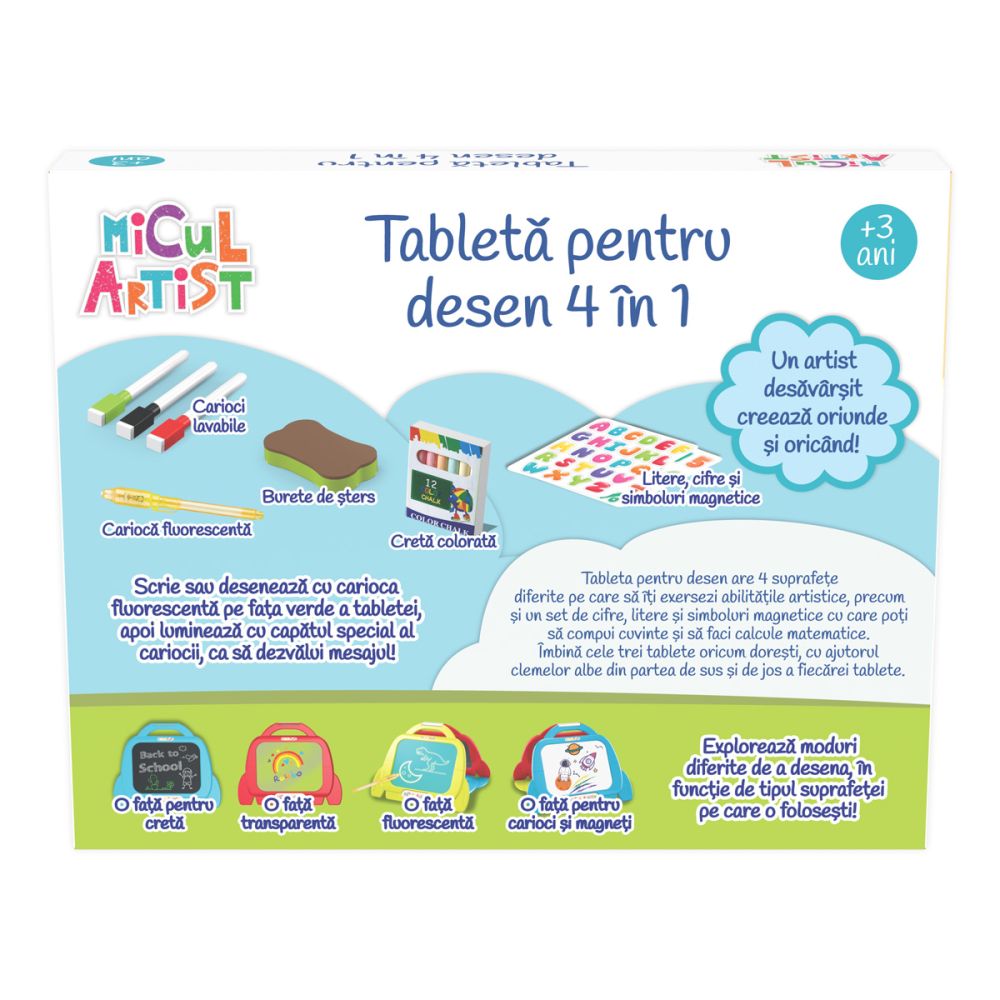Tableta pentru desen 4 in 1, Micul Artist, 14 accesorii | Noriel