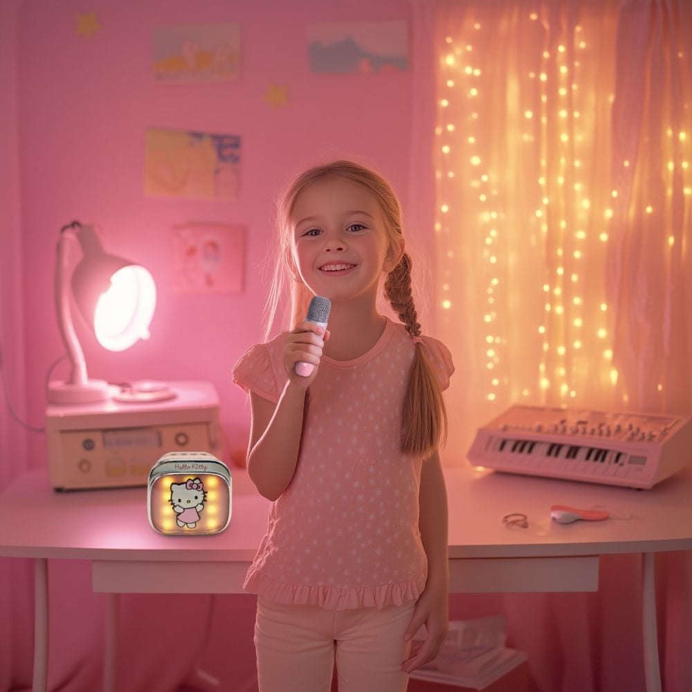 Set karaoke cu boxa, microfon wireless si lumini LED, OTL, Hello Kitty ...