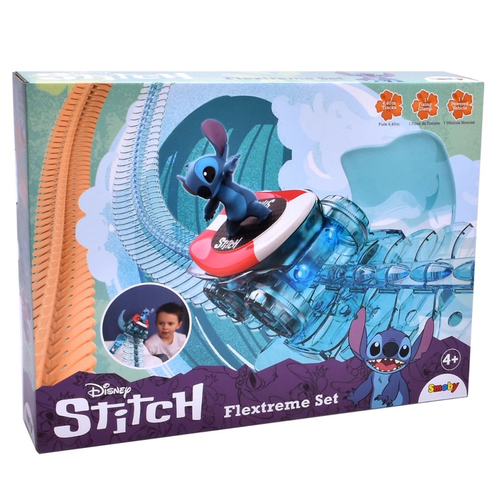Set de joaca pista de curse cu masina, Smoby, Disney Stitch Flextreme ...