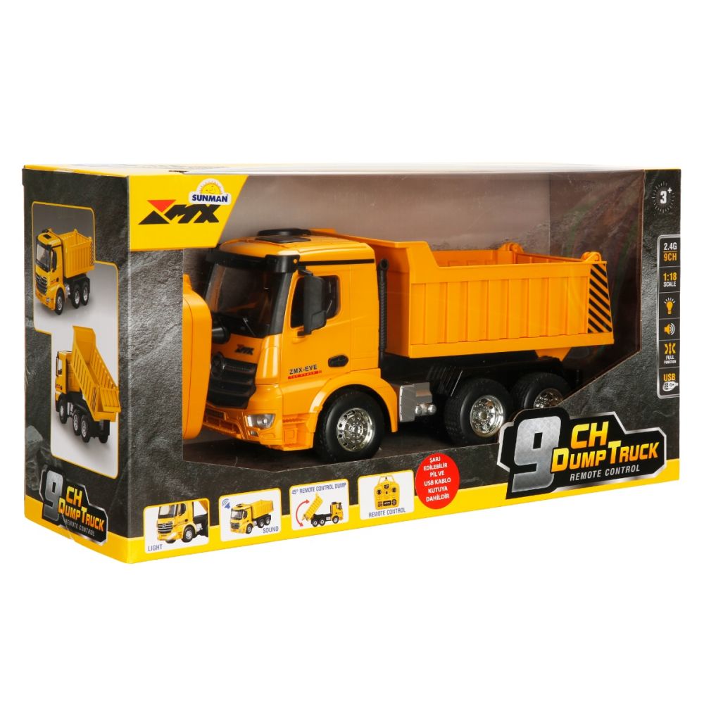Basculanta cu telecomanda si lumini, Suncon, 9 CH Dump Truck, 1:18 | Noriel