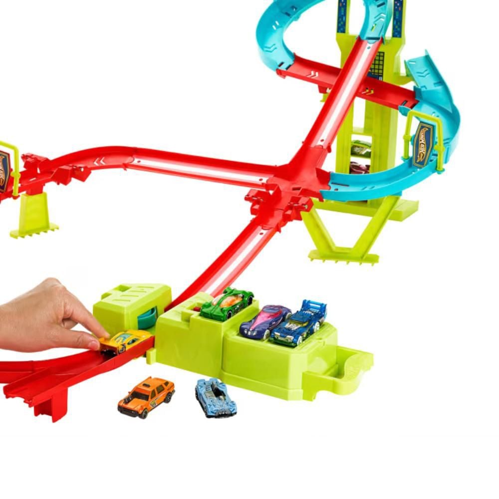 Set de joaca circuit cu masina, Hot Wheels, Neon Speeders, Skyscraper ...