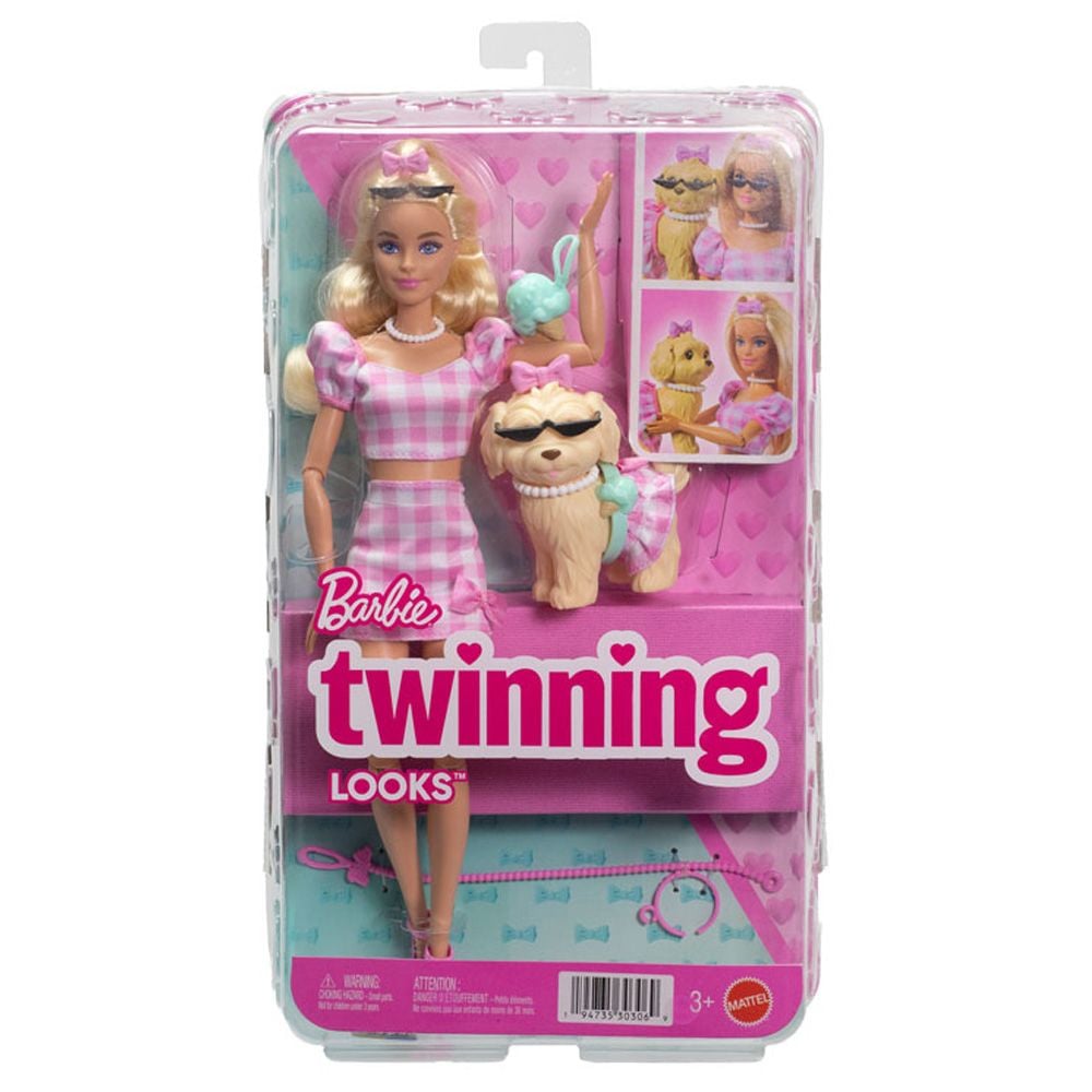 Papusa cu catel si tinute roz, Barbie, Twinning Looks, JFP36 | Noriel